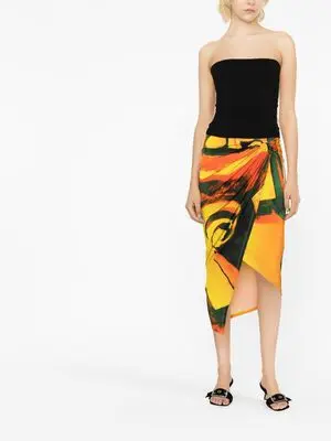 LOUISA BALLOU Coastline Checkmate-print Wrap Midi Skirt - Orange