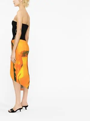 LOUISA BALLOU Coastline Checkmate-print Wrap Midi Skirt - Orange