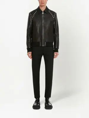 Alexander McQueen Punch-holes Zip-up Leather Jacket