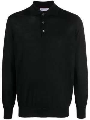 Brunello Cucinelli Button-front Long-sleeved Polo Shirt - Black