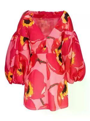 Carolina Herrera Puff-sleeved Floral Mini Dress - Pink