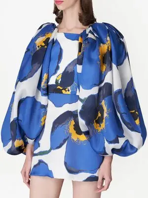 Carolina Herrera Floral Print Balloon Sleeve Mini Dress - White
