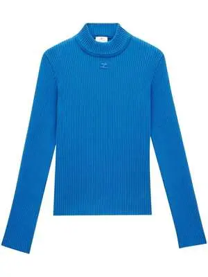COURREGES Ribbed-knit Mock-neck Jumper - Blue