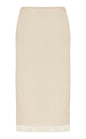 Prada Pearl-embroidered Mesh Midi Skirt - Neutral