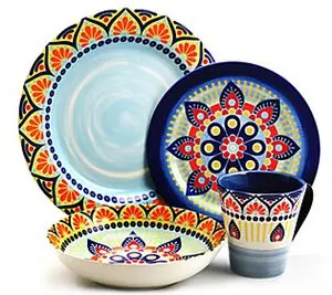 ELAMA Zen Blue Mozaik 16-piece Round Stoneware Dinnerware Set - One-color