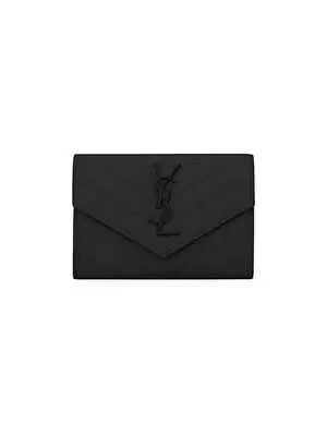 Saint Laurent Cassandre Matelass Small Envelope Wallet In Grain De Poudre Embossed Leather Nero