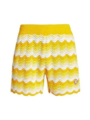 Casablanca Men's Wavy Knit Cotton Shorts - Orange  Orange