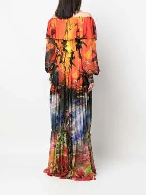 Philipp Plein Printed Pleated Maxi Dress