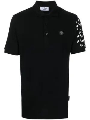 Philipp Plein Skull And Bones Cotton Polo Shirt - Black