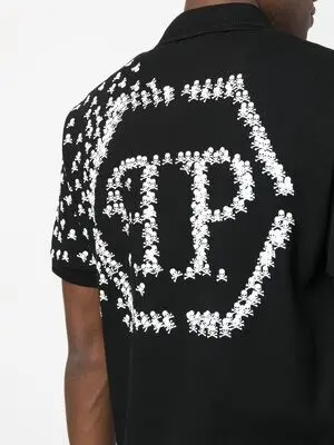 Philipp Plein Skull And Bones Cotton Polo Shirt - Black