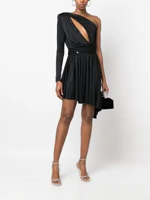 Philipp Plein Pleated One-shoulder Dress - Black