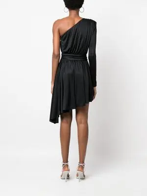Philipp Plein Pleated One-shoulder Dress - Black