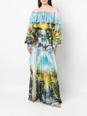 Philipp Plein Hawaii Pleated Maxi Dress