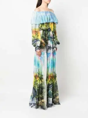 Philipp Plein Hawaii Pleated Maxi Dress