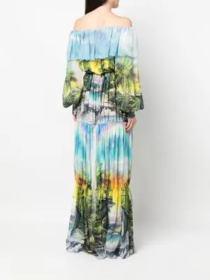 Philipp Plein Hawaii Pleated Maxi Dress