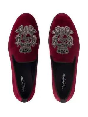 Dolce & Gabbana Embroidered Velvet Slippers - Red