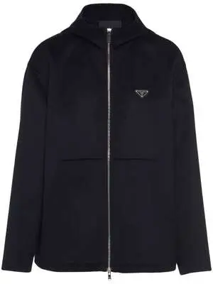 Prada Triangle-Logo Zip-Up Hoodie - Black | Editorialist