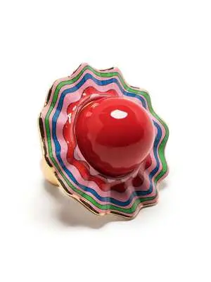 Moschino Rippled Cocktail Ring - Red