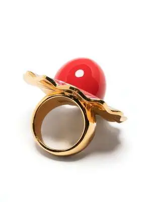 Moschino Rippled Cocktail Ring - Red