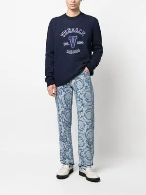 Versace Intarsia-knit Logo Jumper - Blue