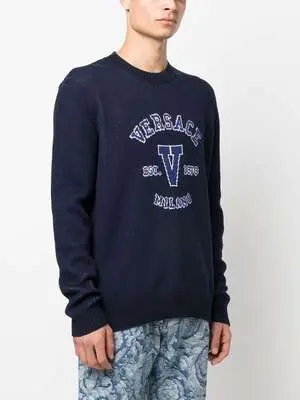 Versace Intarsia-knit Logo Jumper - Blue