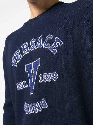 Versace Intarsia-knit Logo Jumper - Blue