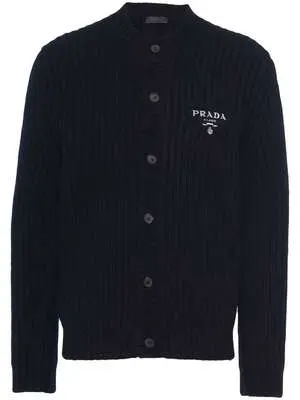 Prada Cashgora Ribbed-Knit Cardigan - Blue | Editorialist