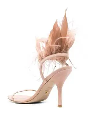 STUART WEITZMAN Plume 100 Feather-trimmed Sandals - Pink