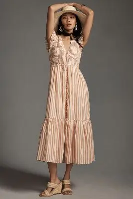 Anthropologie By Anthropologie Peregrine Printed Midi Dress Brown