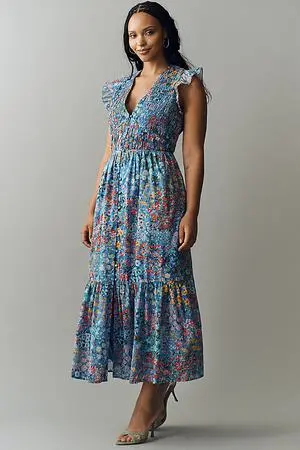 Anthropologie Halter Fit & Flare Midi Dress - Yellow Floral | Editorialist
