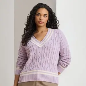 Ralph Lauren Cable-knit Cotton Cricket Sweater - Lavender Frost/cream