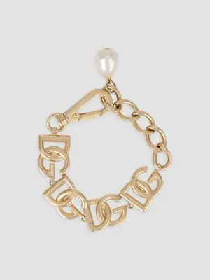 Dolce & Gabbana Plated & Plexiglass Faux Pearl Dg Chain Bracelet - Gold