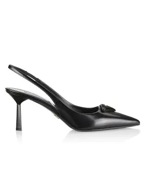 Prada Women's Leather Logo Slingback Pumps - Deserto  - Nero