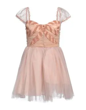 Elisabetta Franchi Mini Dress In Polyamide, Viscose, Glass, And Plastic - Blush