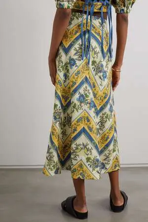 ALEMAIS Quinn Printed Linen Maxi Skirt