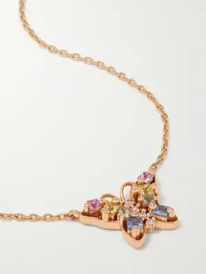 SUZANNE KALAN Suzanne Kalan Mini Butterfly Rose Gold, Sapphire And Diamond Pendant Necklace Multi