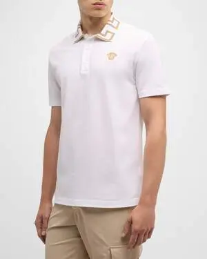 Versace Apos;s Greca-collar Polo Shirt - Optical White