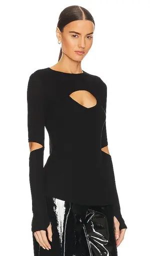 Michael Lauren Fitted Long Sleeve Top With Cut-out Details