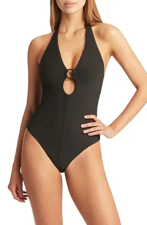 SEA LEVEL Keyhole Halter One-piece Swimsuit - Black