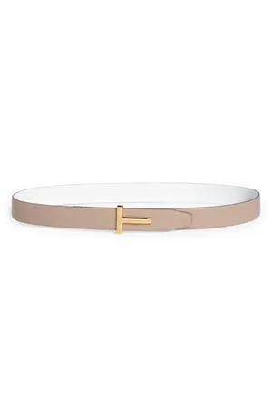TOM FORD TOM FORD Smooth Leather Belt Silk Taupe White