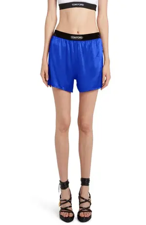 TOM FORD Stretch Silk Satin Pajama Shorts Cobalt Blue