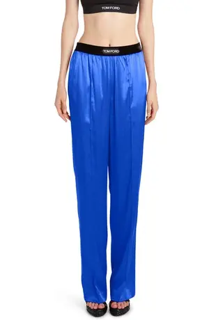 TOM FORD Stretch Silk Satin Pajama Pants Cobalt Blue