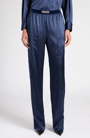 TOM FORD Stretch Silk Satin Pajama Pants - Hb840 Dark Navy