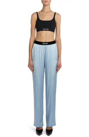 TOM FORD Stretch Silk Satin Pajama Pants Pale Blue