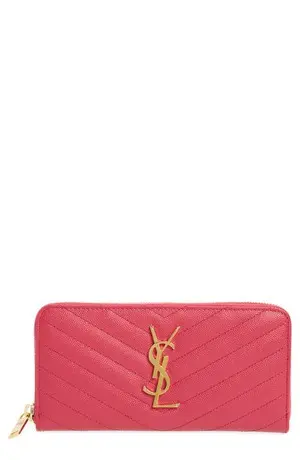 Saint Laurent Monogram Quilted Leather Wallet - Shocking Pink
