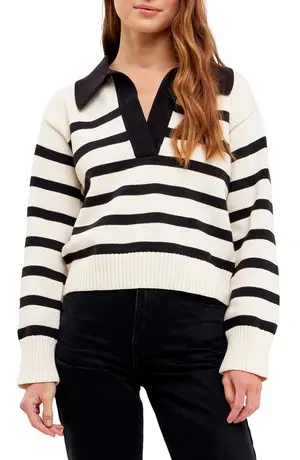 English Factory English Factory Stripe Collared Sweater White/ Black