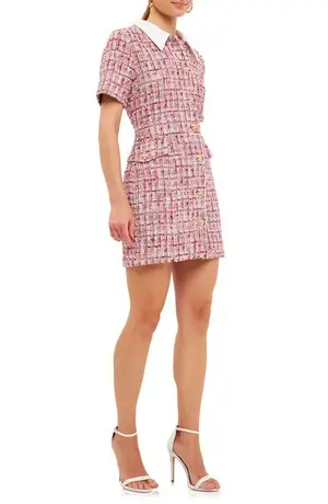 Endless Rose Point Collar Tweed Mini Shirtdress