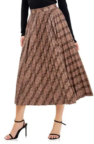Endless Rose Snakeskin Pleated Midi Skirt