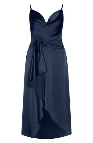 City Chic Satin Cowl Neck Midi Dress - Navy