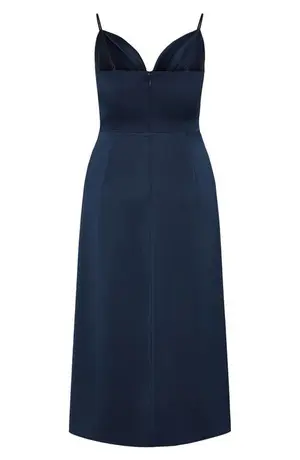 City Chic Satin Cowl Neck Midi Dress - Navy